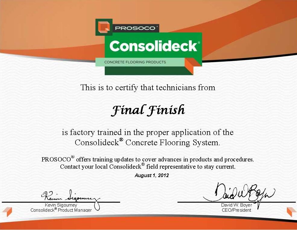 Certifications - Final Finish